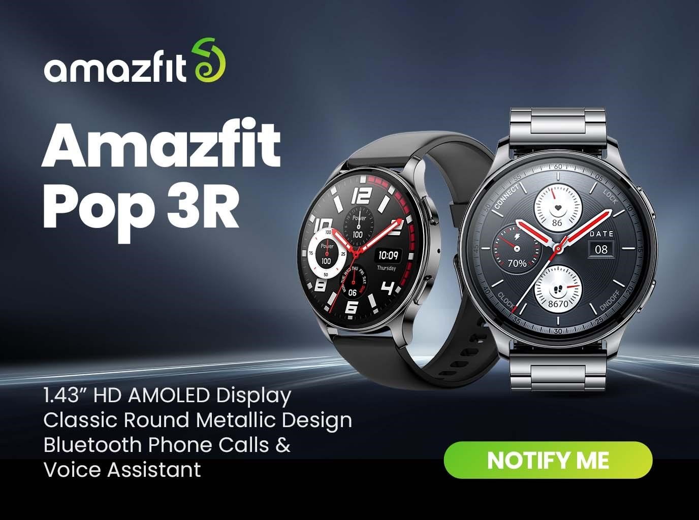 Amazfit Pop 3R Stylish Round Metallic Design Smart Watch with BT Phone ...